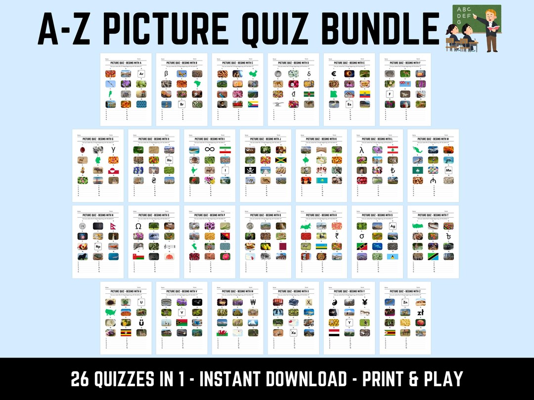 Printable Letters A-Z Picture Quiz Bundle 26 Quizzes in 1 Picture Round ...