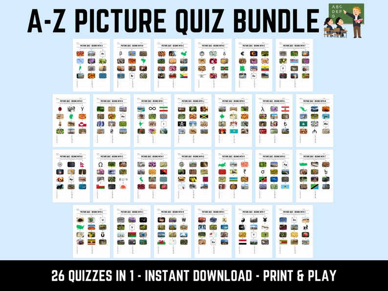 Printable Letters A-Z Picture Quiz Bundle 26 Quizzes in 1 Picture Round ...