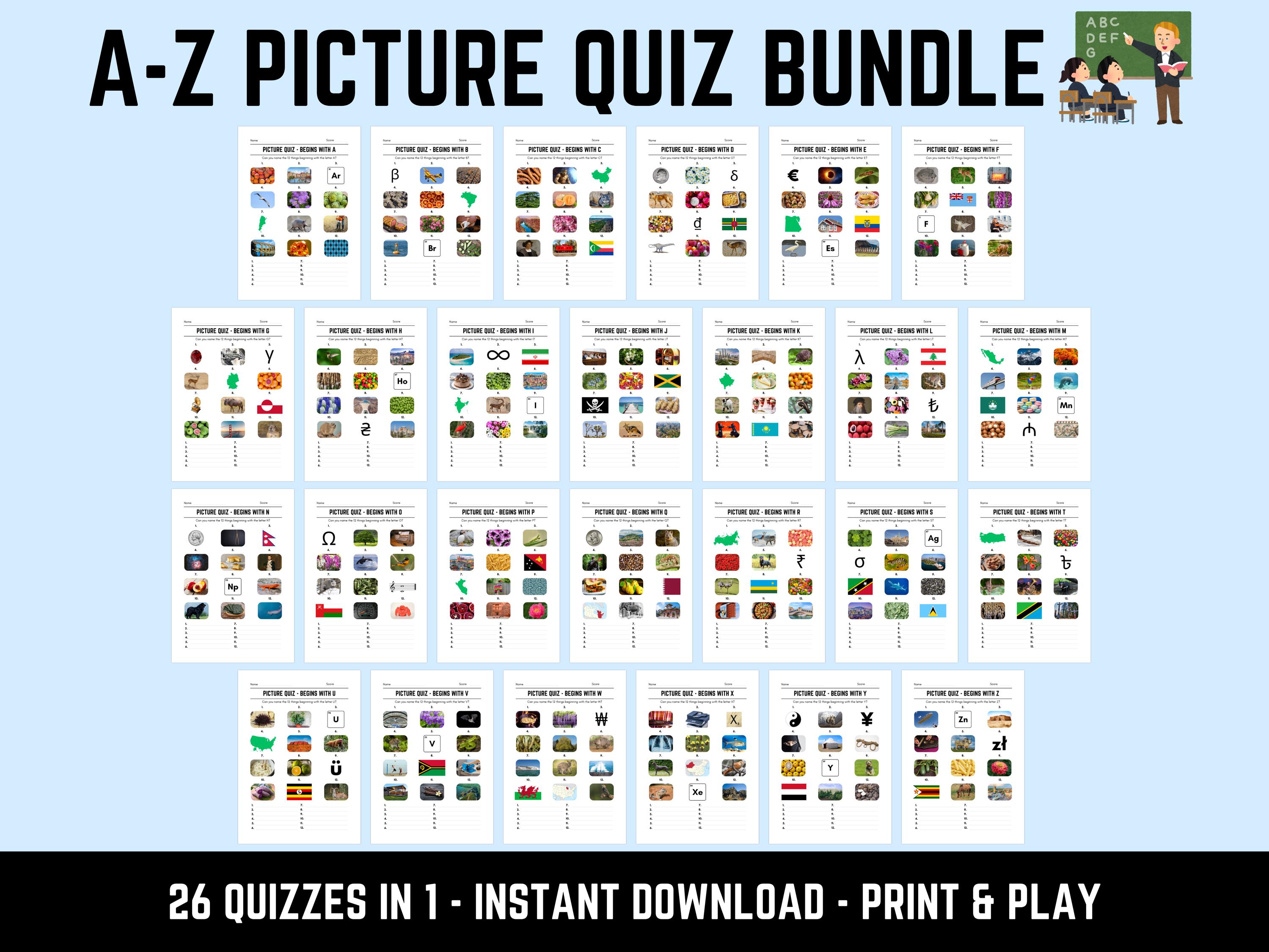 Printable Letters A-Z Picture Quiz Bundle – 26 Quizzes in 1 | Picture ...