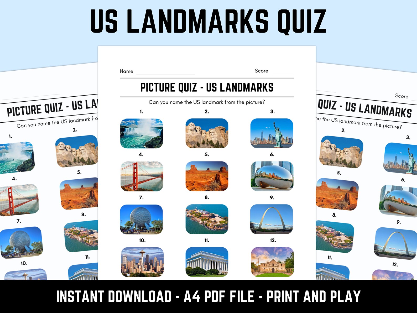 Printable US Landmarks Picture Quiz With Answers - Etsy