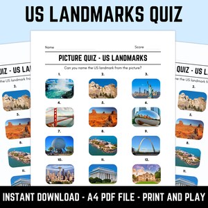 Printable US Landmarks Picture Quiz With Answers - Etsy