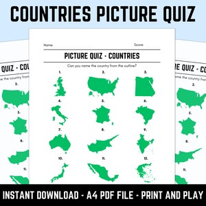 Printable Countries Picture Quiz With Answers Picture Round Quiz Sheets ...