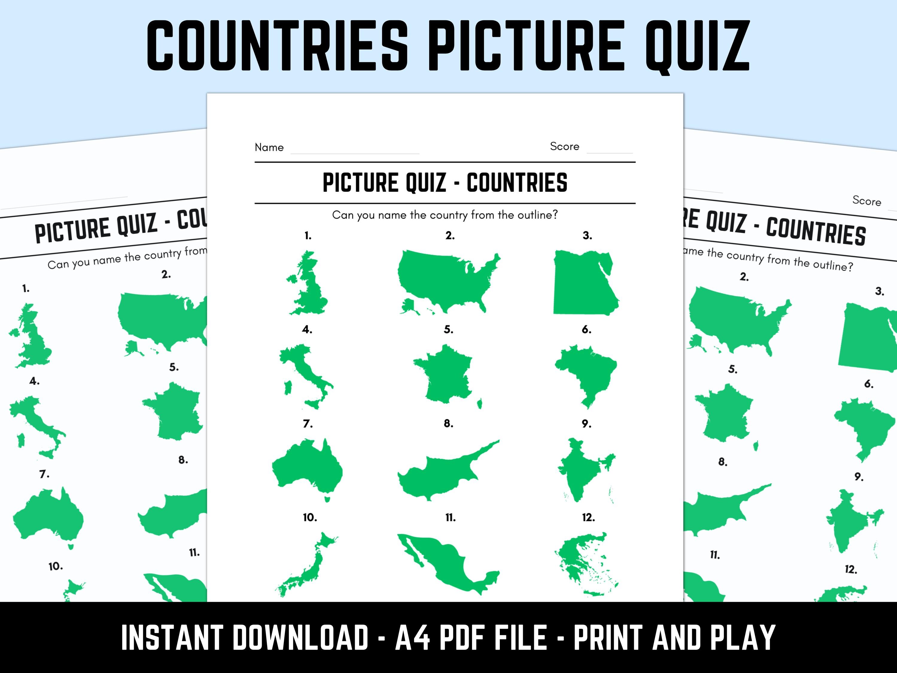 Printable Countries Picture Quiz With Answers Picture Round Quiz Sheets, Pub Quiz Trivia ...