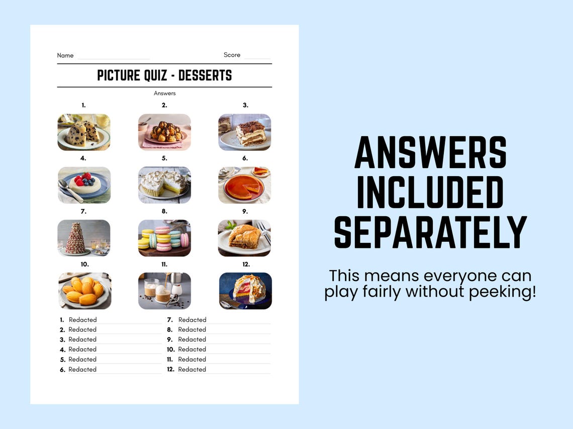 Printable Desserts Picture Quiz With Answers: Picture Round Quiz Sheets ...