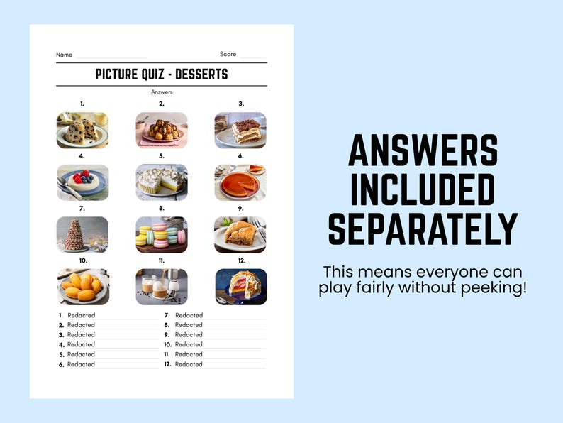 Printable Desserts Picture Quiz With Answers: Picture Round Quiz Sheets ...