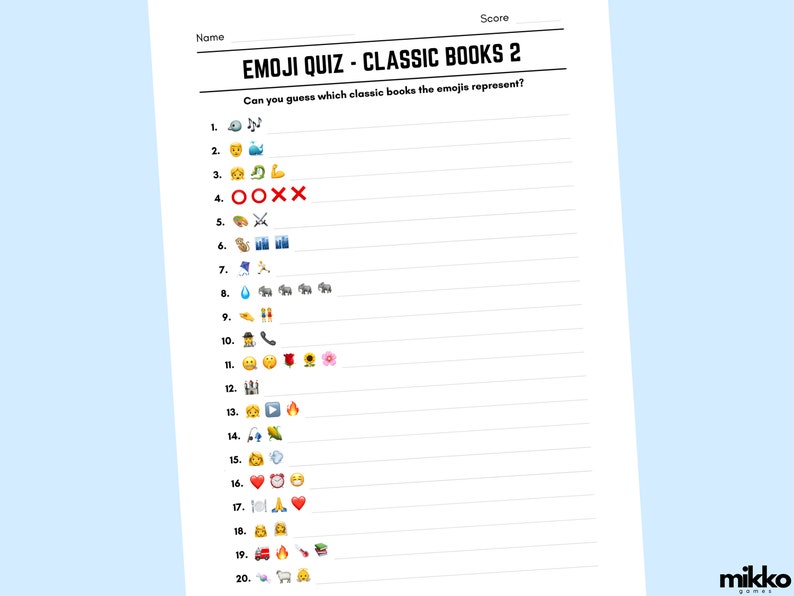 Printable Classic Books Emoji Quiz With Answers: Emoji Pictionary ...