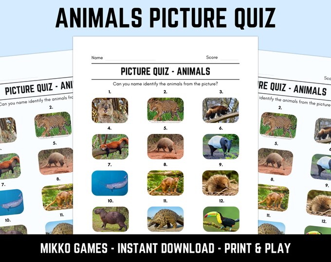Printable Animals Picture Quiz With Answers: Picture Round Quiz Sheets ...