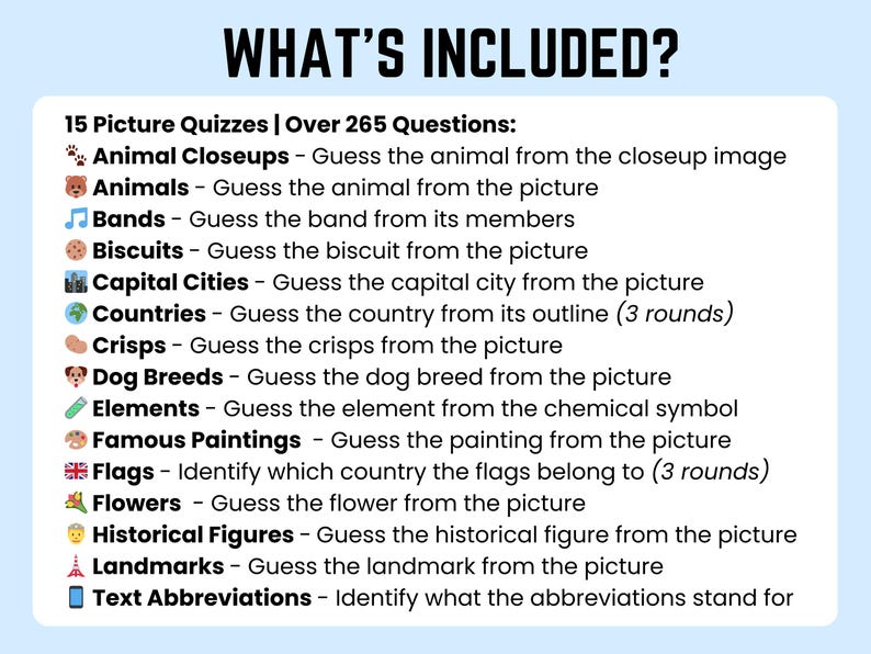 Picture Quiz Bundle: 15 Printable Quizzes in 1, Picture Round Quiz ...