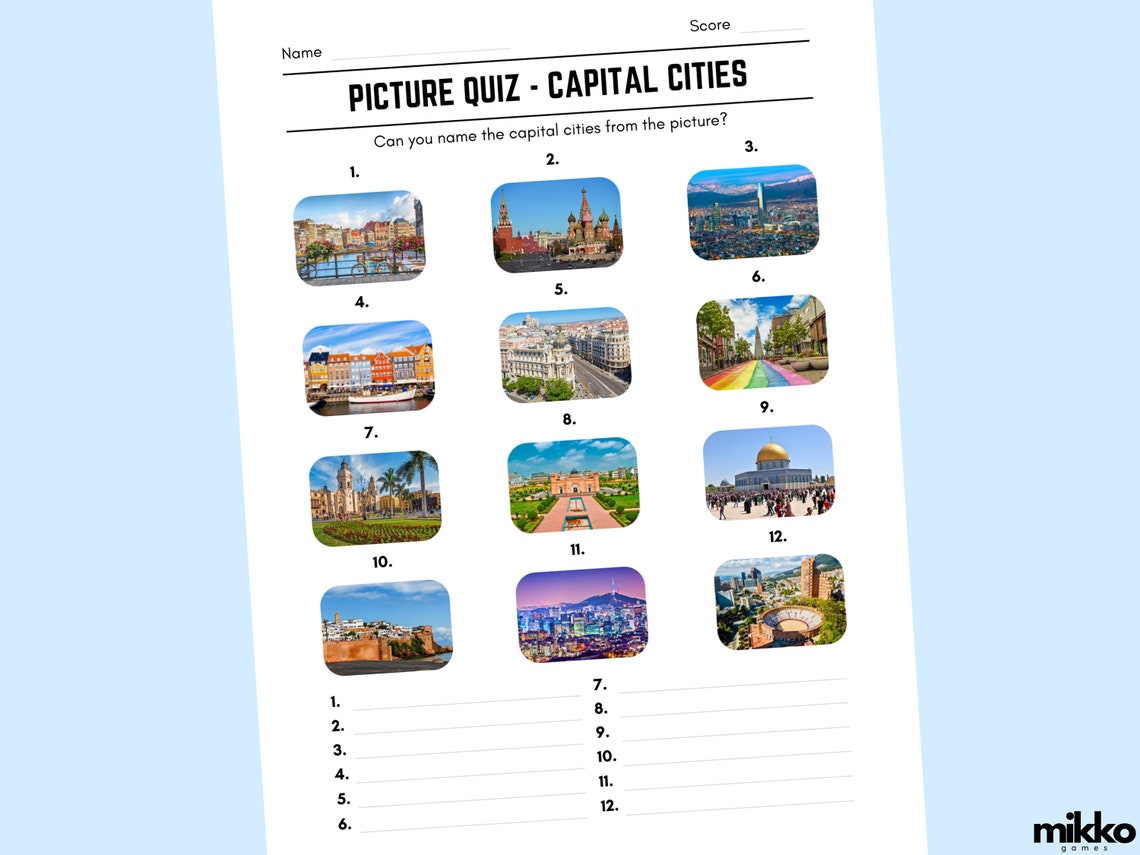 Printable Capital Cities Picture Quiz With Answers - Etsy