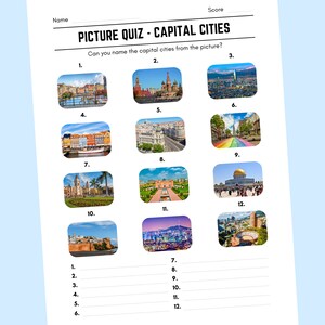 Printable Capital Cities Picture Quiz With Answers - Etsy