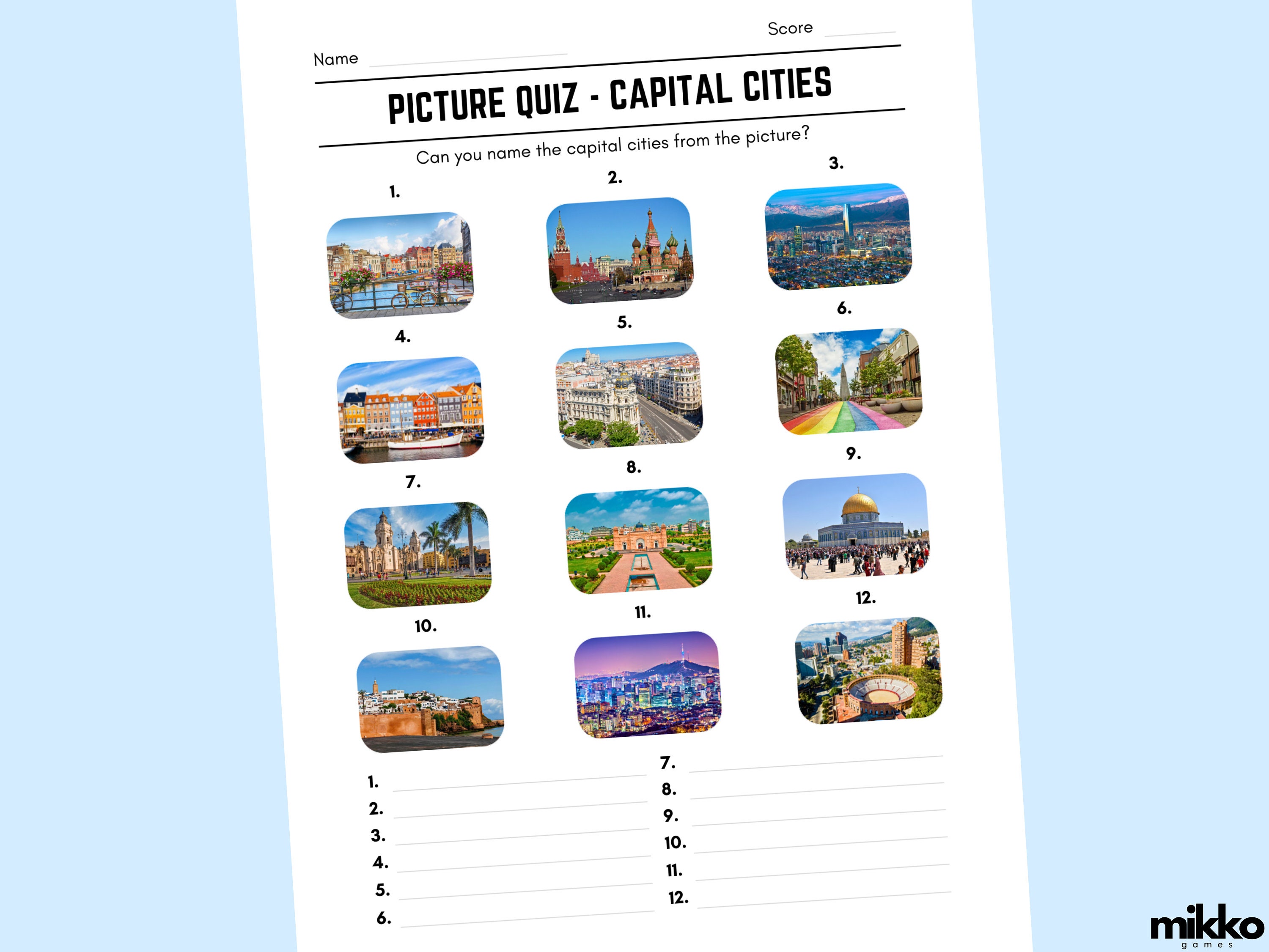 Printable Capital Cities Picture Quiz With Answers - Etsy