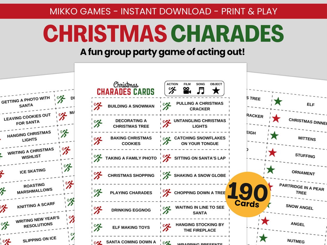 Christmas Charades – Printable Xmas Party Game | Downloadable Christmas ...
