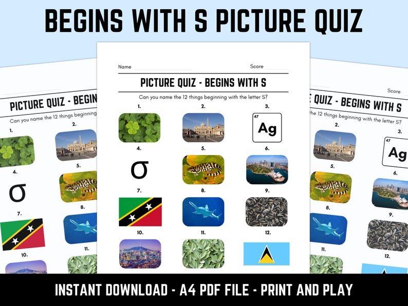 Printable Begins With S Picture Quiz With Answers Can You Guess the 12 ...