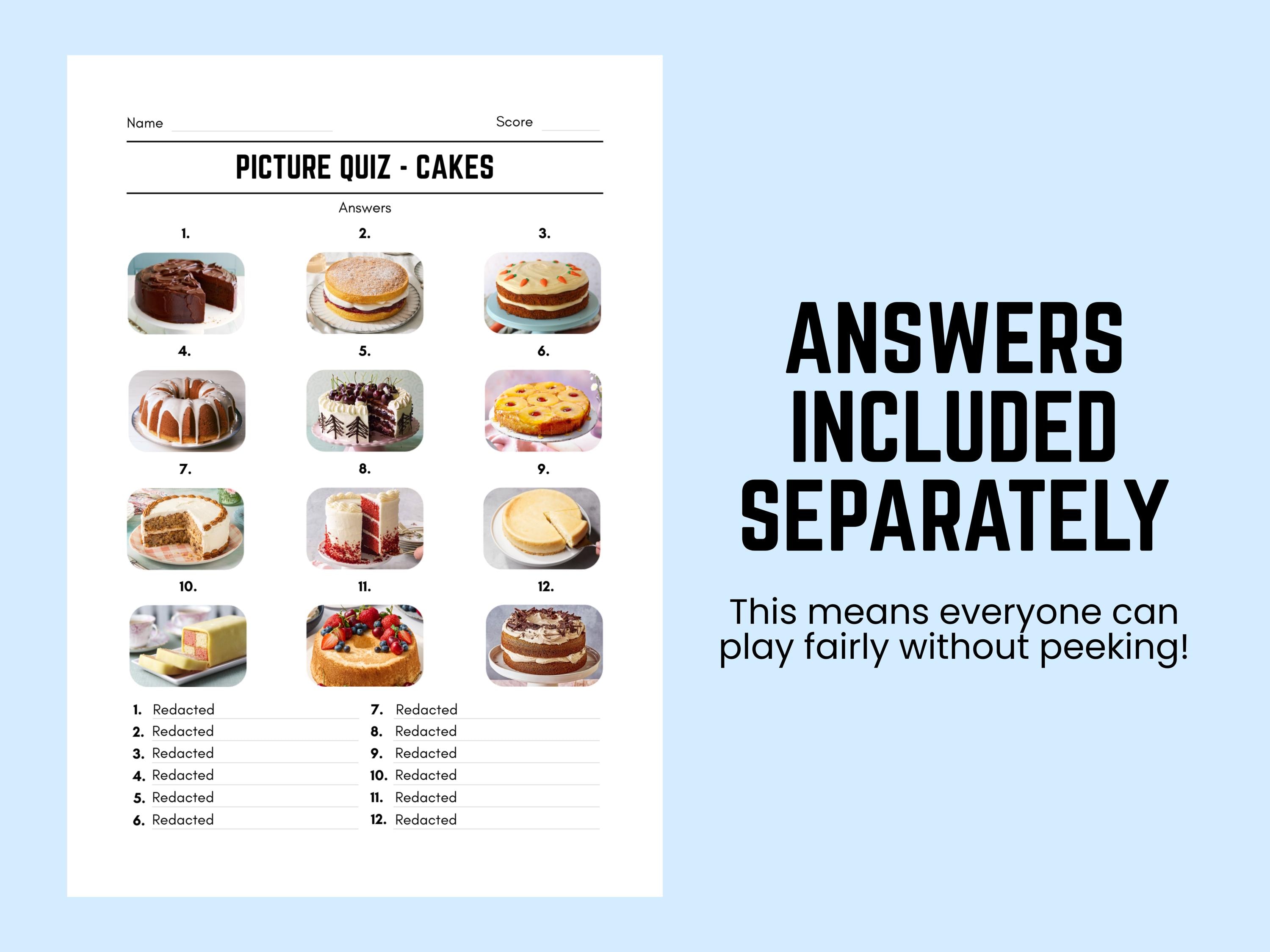 Printable Cakes Picture Quiz With Answers: Picture Round Quiz Sheets ...