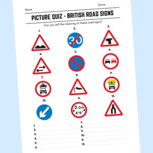 Printable British Road Signs Picture Quiz With Answers | Picture Round ...