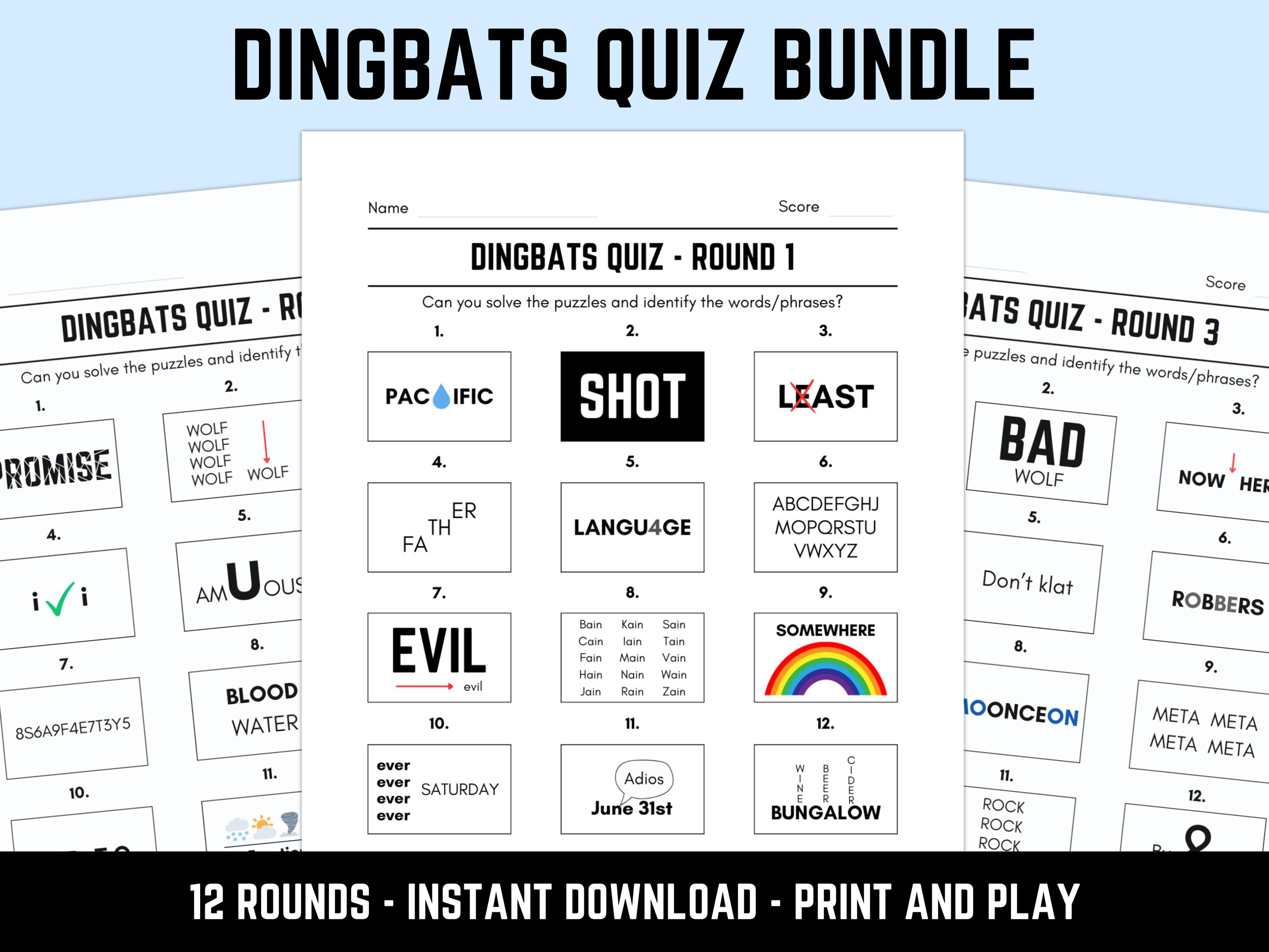 Dingbats Quiz Bundle: 12 Printable Picture Quizzes in 1, Downloadable ...