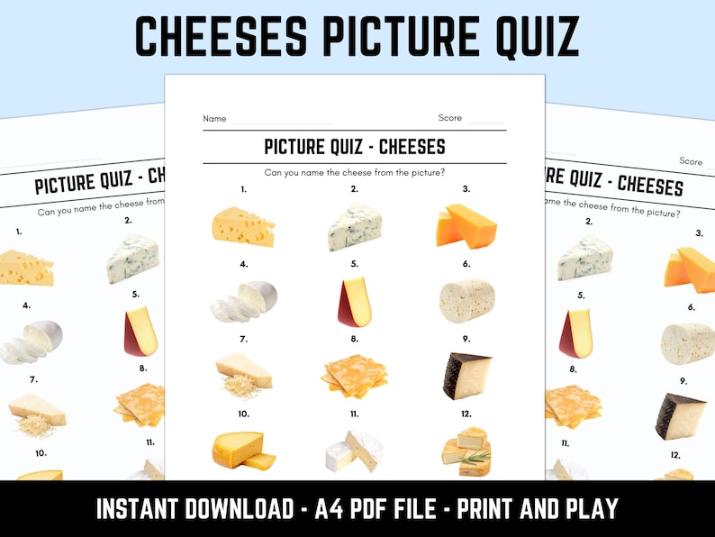Printable Cheeses Picture Quiz With Answers: Picture Round Quiz Sheets ...