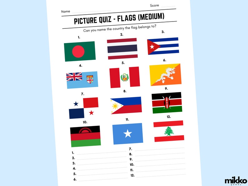Printable Flags Picture Quiz With Answers | Picture Round Quiz Sheets ...