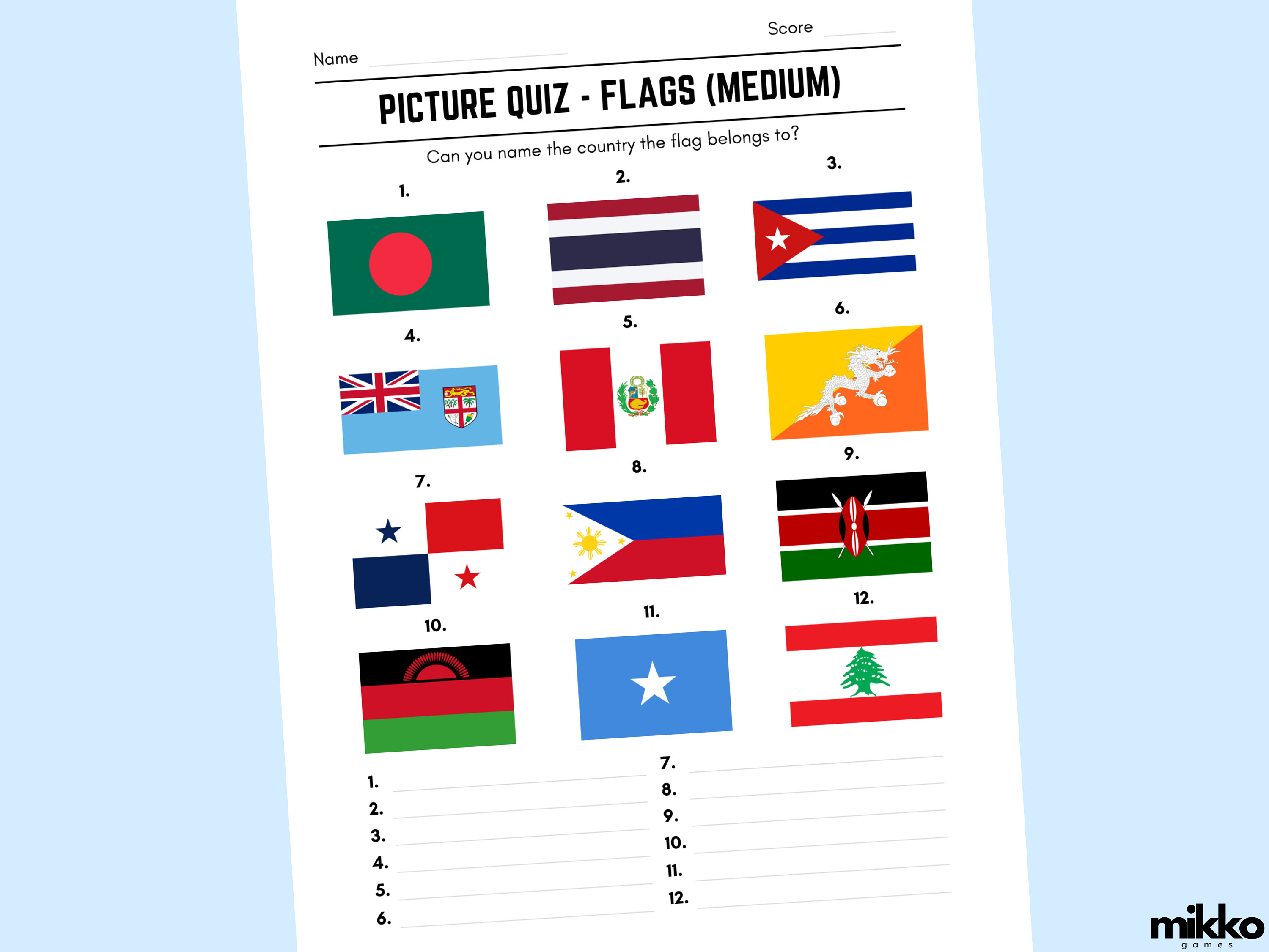 Printable Flags Picture Quiz With Answers | Picture Round Quiz Sheets ...