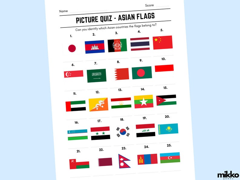 Printable Asian Flags Picture Quiz With Answers: Picture Round Quiz ...
