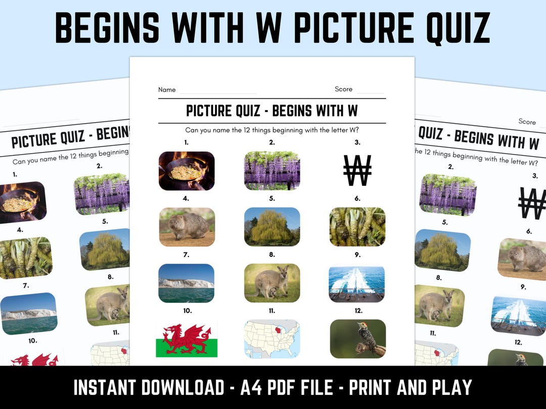 Printable Begins With W Picture Quiz With Answers | Picture Round Quiz ...