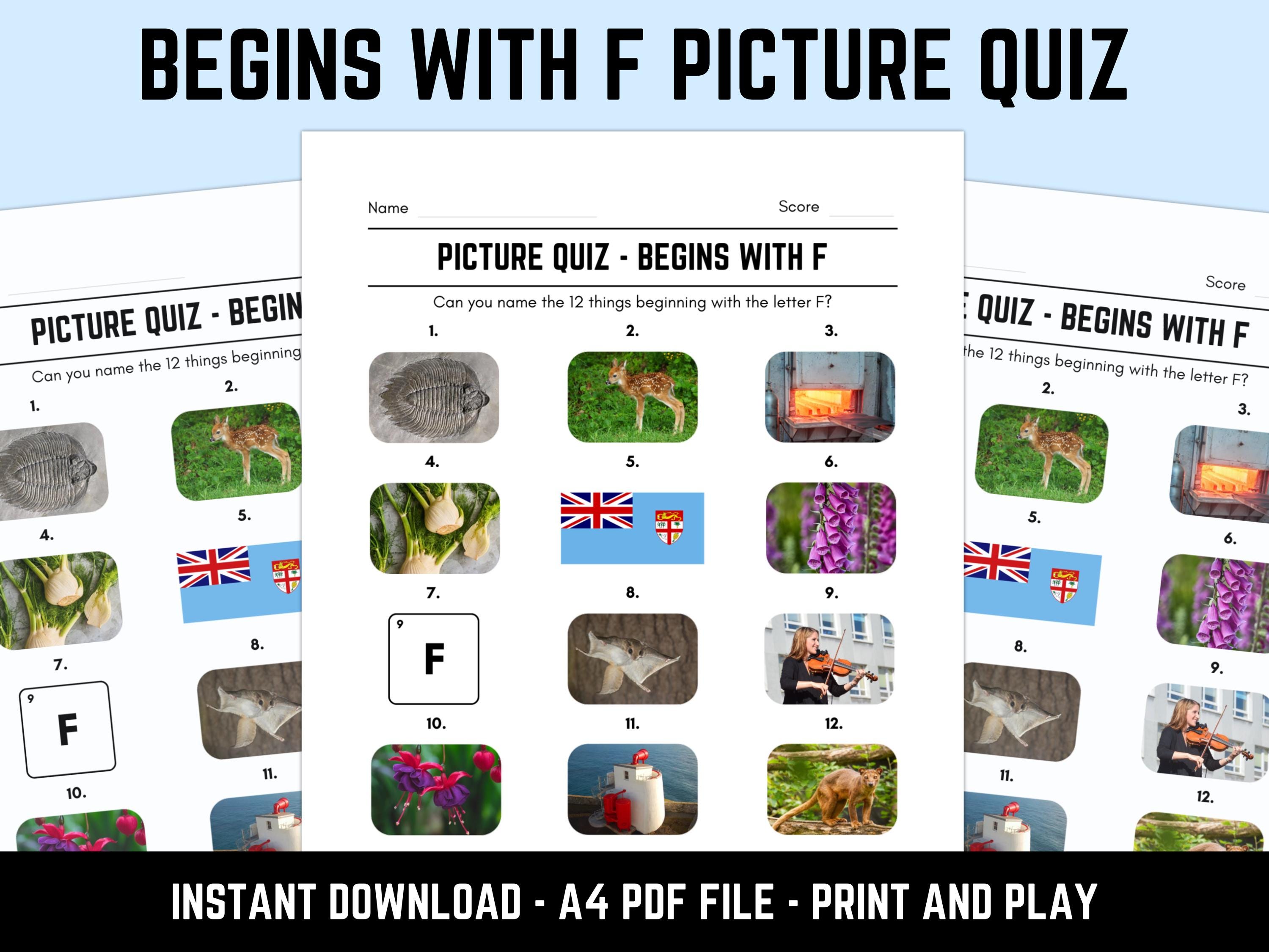 Printable Begins With F Picture Quiz With Answers | Picture Round Quiz ...