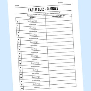 Printable Ologies Table Quiz With Answers | Downloadable Pub Quiz ...