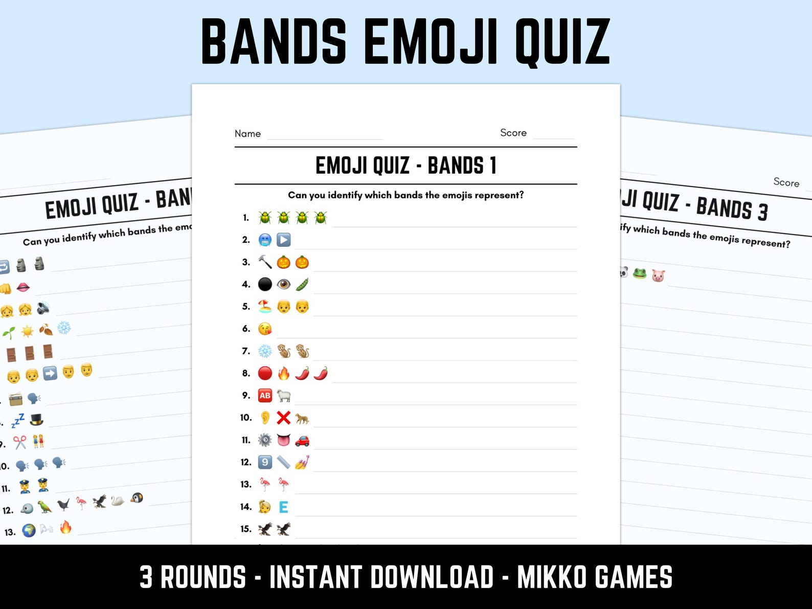 Printable Bands Emoji Quiz With Answers: Emoji Pictionary Sheets ...