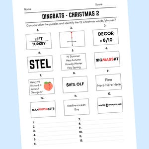 Printable Christmas Dingbats Picture Quiz: Downloadable Xmas Rebus ...