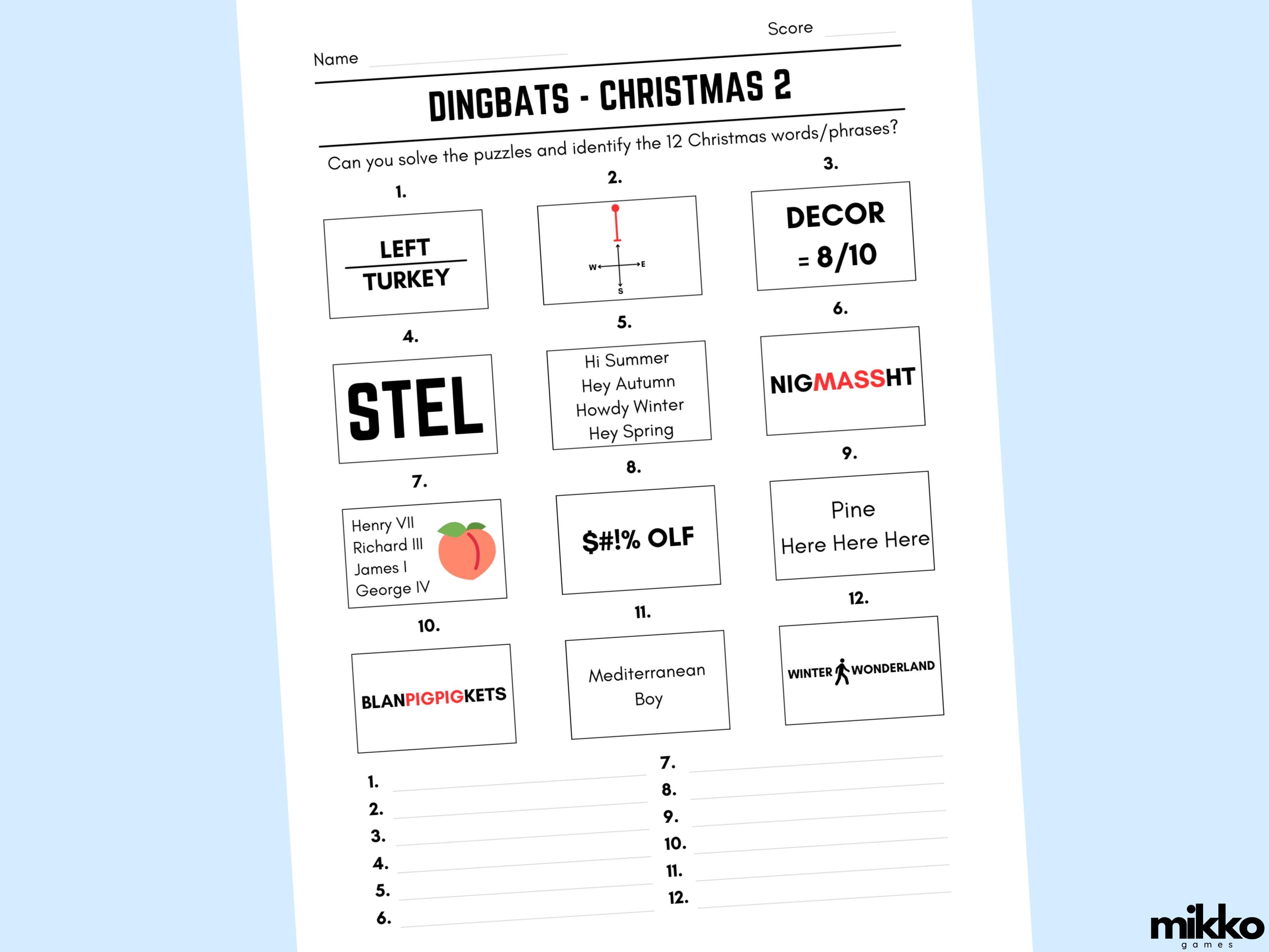 Printable Christmas Dingbats Picture Quiz: Downloadable Xmas Rebus ...