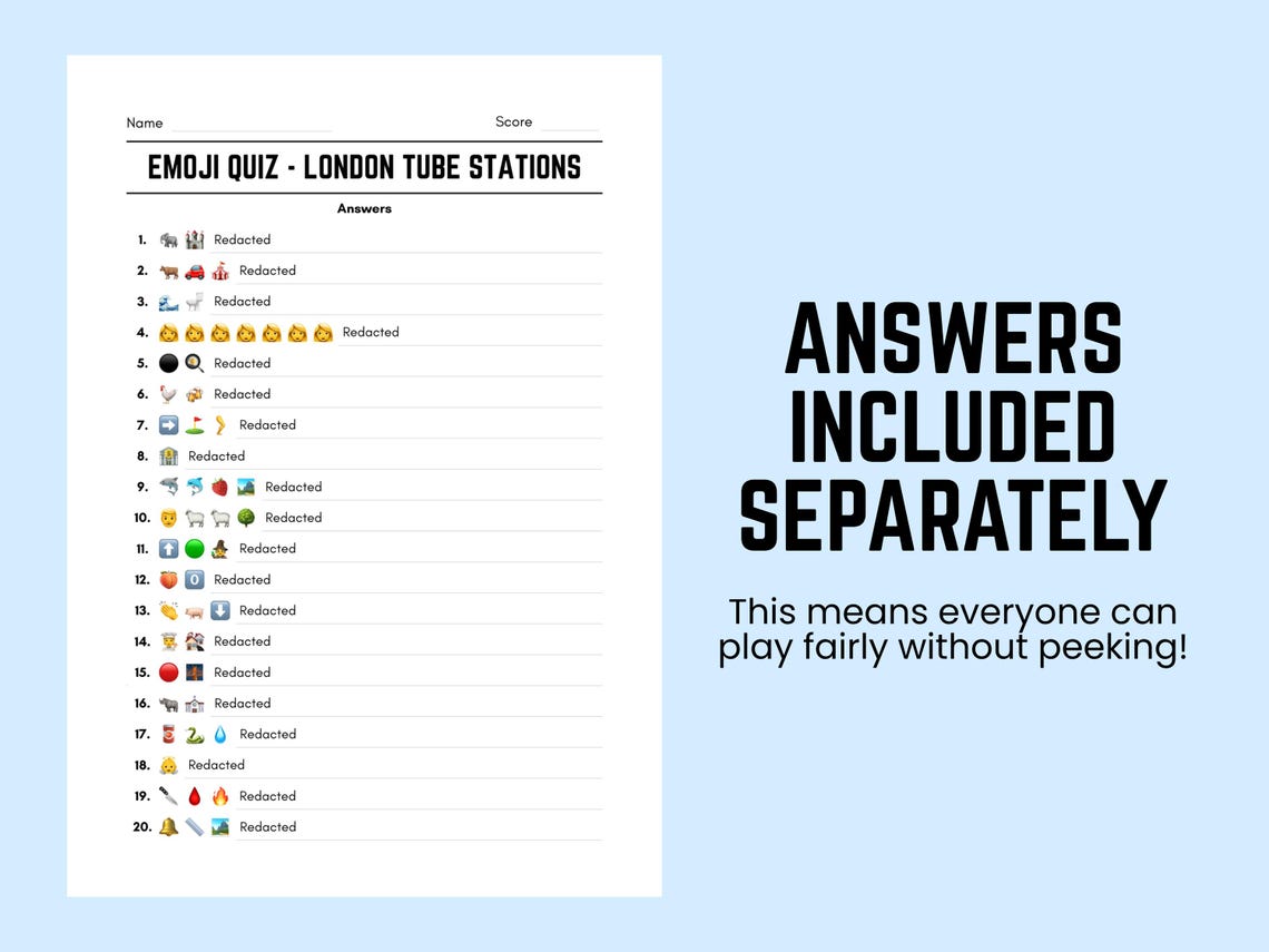 Printable London Tube Stations Emoji Quiz With Answers: Emoji ...