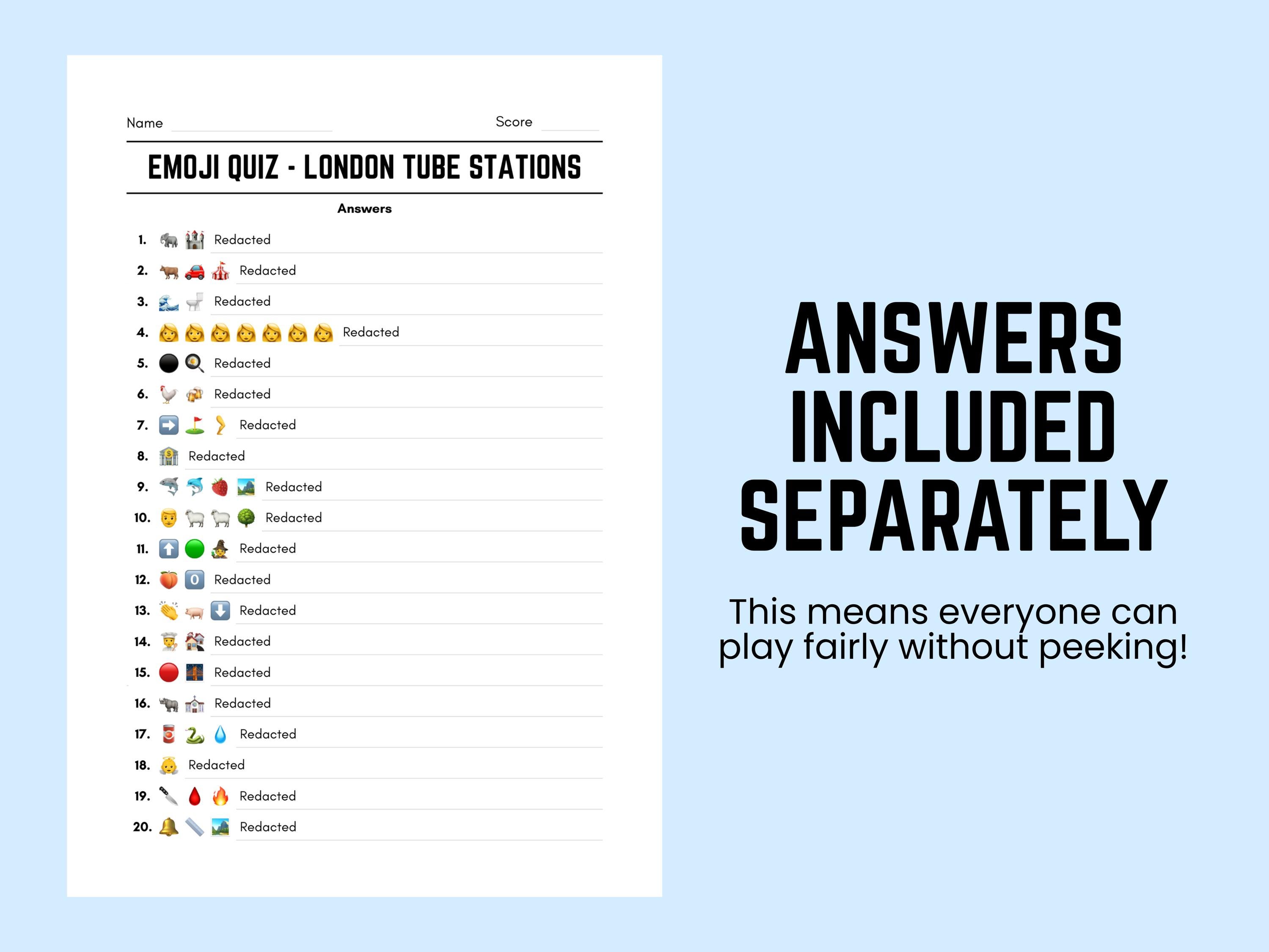 Printable London Tube Stations Emoji Quiz With Answers: Emoji ...