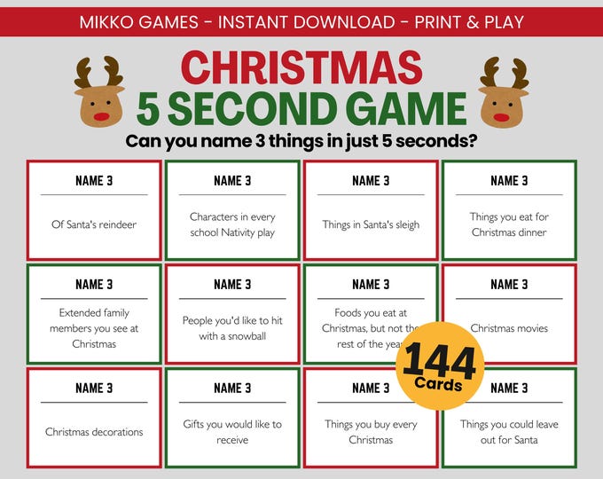 Christmas 5 Second Game: Printable Large Group Party Game for Kids ...