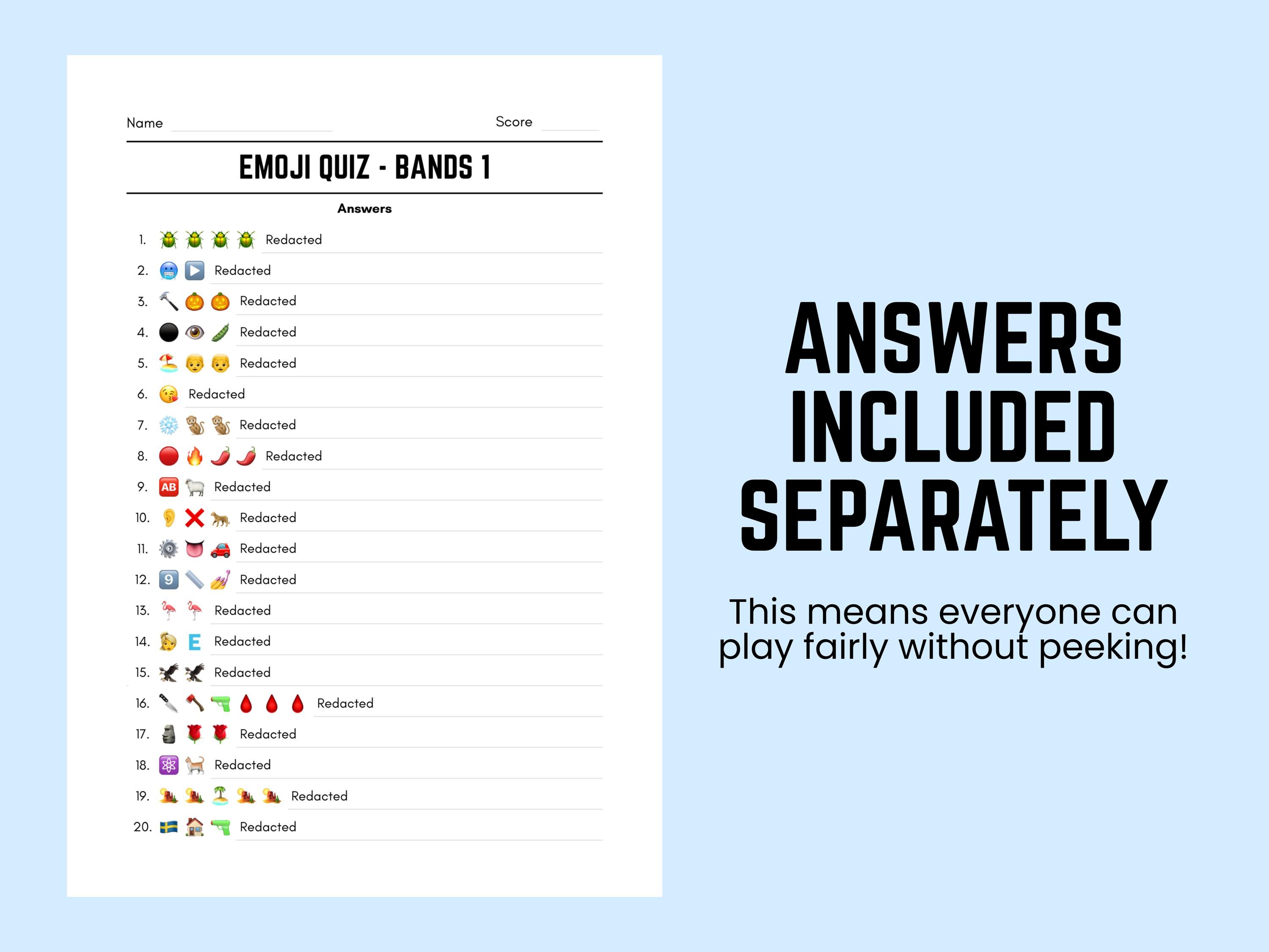 Printable Bands Emoji Quiz With Answers: Emoji Pictionary Sheets ...