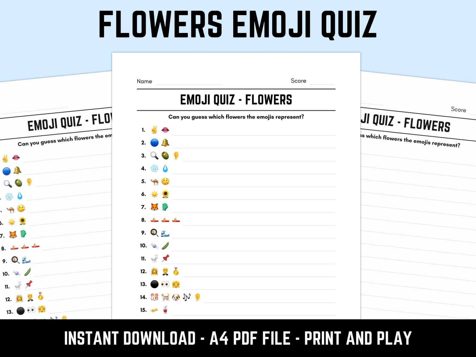 Printable Flowers Emoji Quiz With Answers: Emoji Pictionary Sheets ...