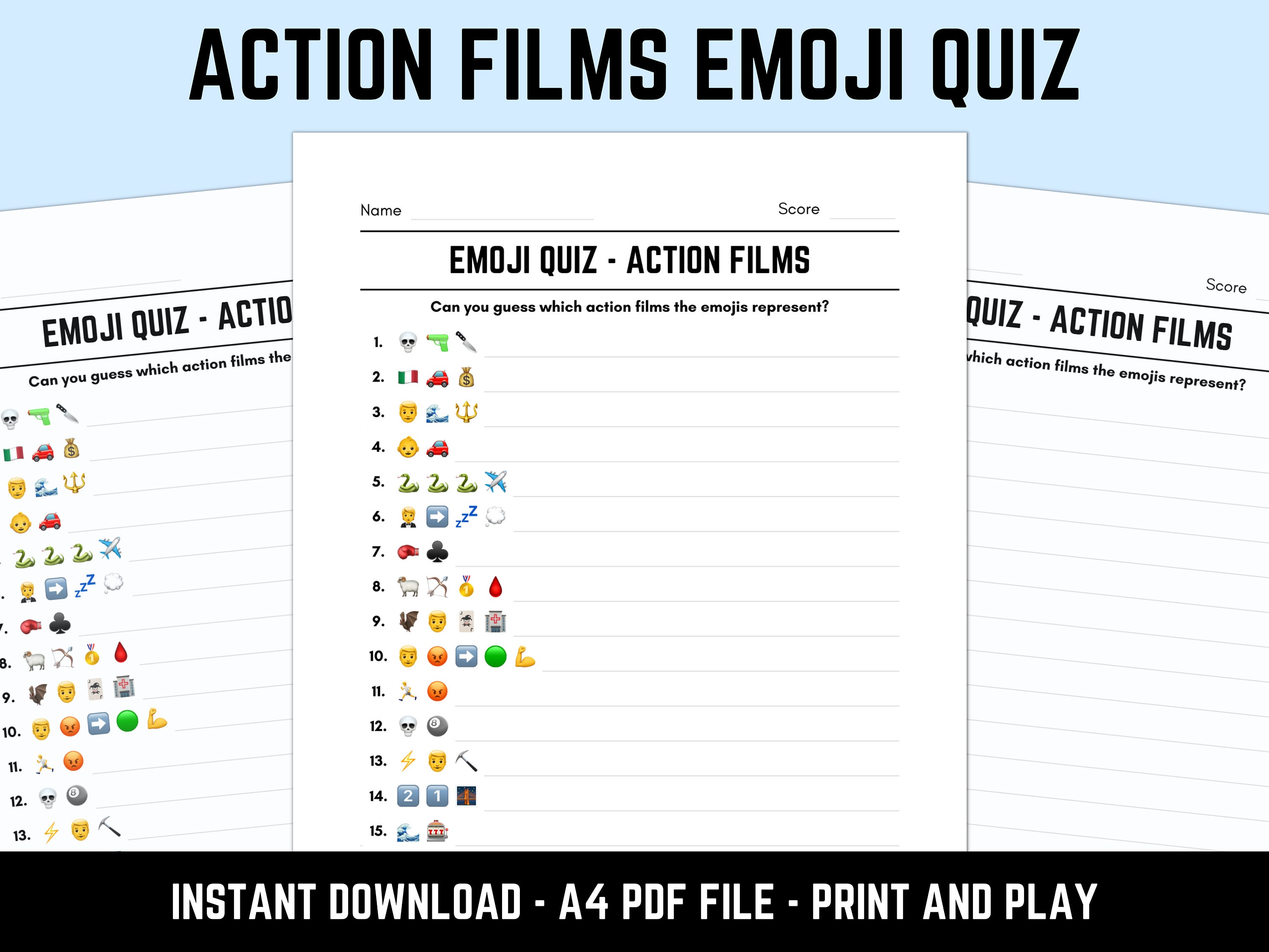 Printable Action Films Emoji Quiz With Answers - Etsy UK