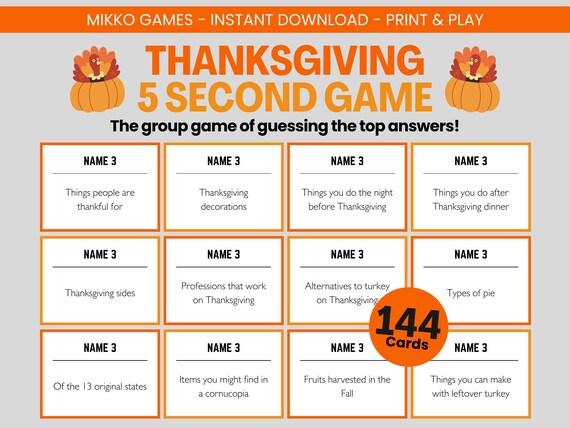 Fall Conversation Starter Cards Thanksgiving Party Game Printable ...
