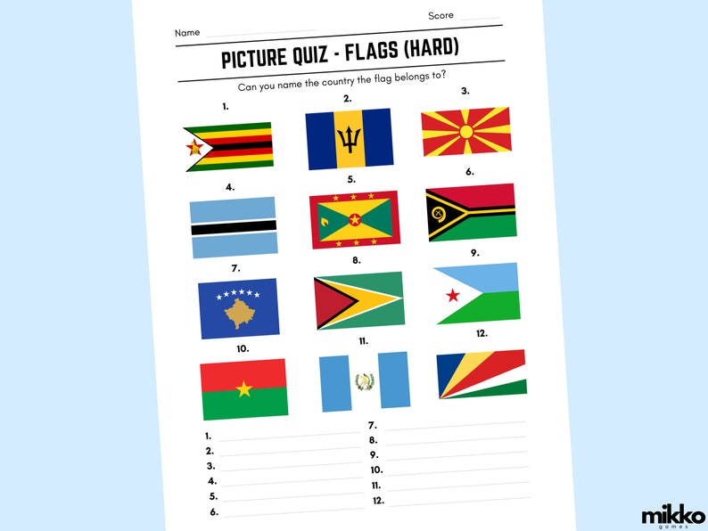 Printable Flags Picture Quiz With Answers | Picture Round Quiz Sheets ...