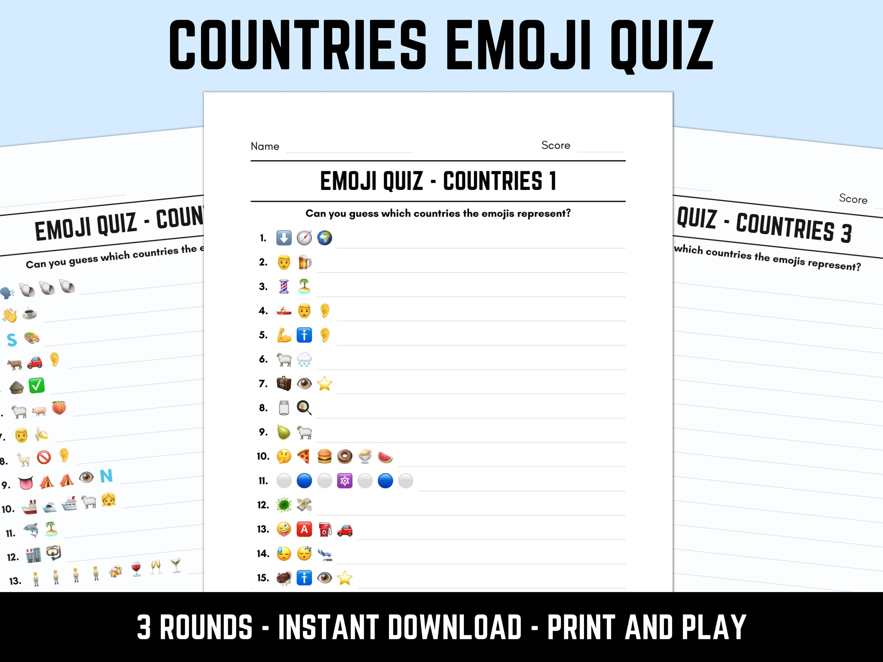 Printable Countries Emoji Quiz With Answers: Emoji Pictionary Sheets ...