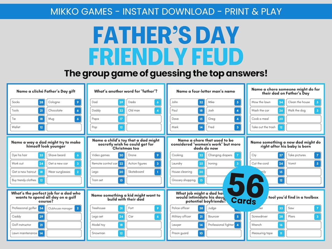Father’s Day Friendly Feud – Printable Party Game | Downloadable Family ...