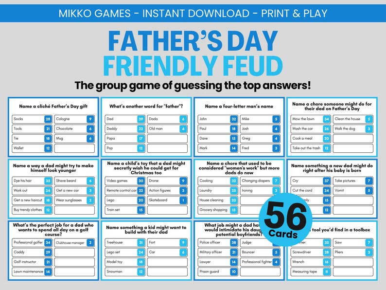 Father’s Day Friendly Feud – Printable Party Game | Downloadable Family ...