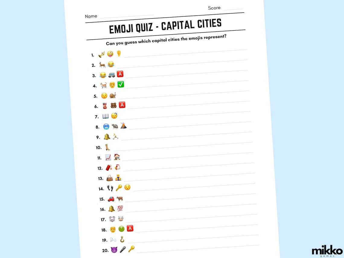 Printable Capital Cities Emoji Quiz With Answers - Etsy