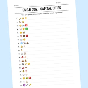 Printable Capital Cities Emoji Quiz With Answers - Etsy
