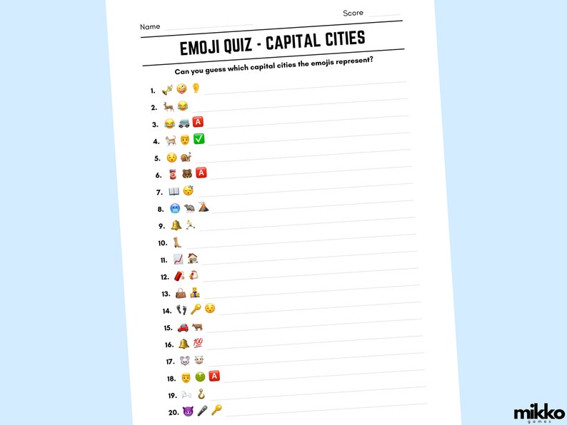 Printable Capital Cities Emoji Quiz With Answers - Etsy