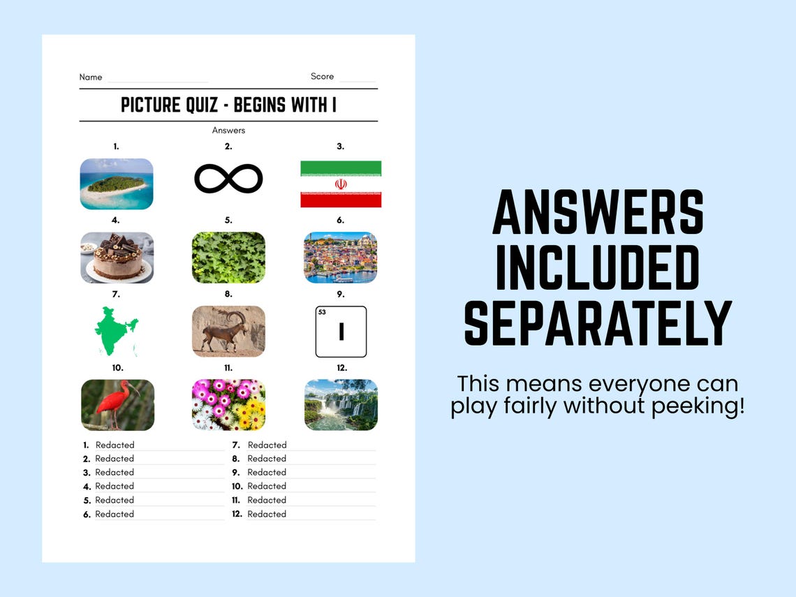 Printable Begins With I Picture Quiz With Answers: Picture Round Quiz ...
