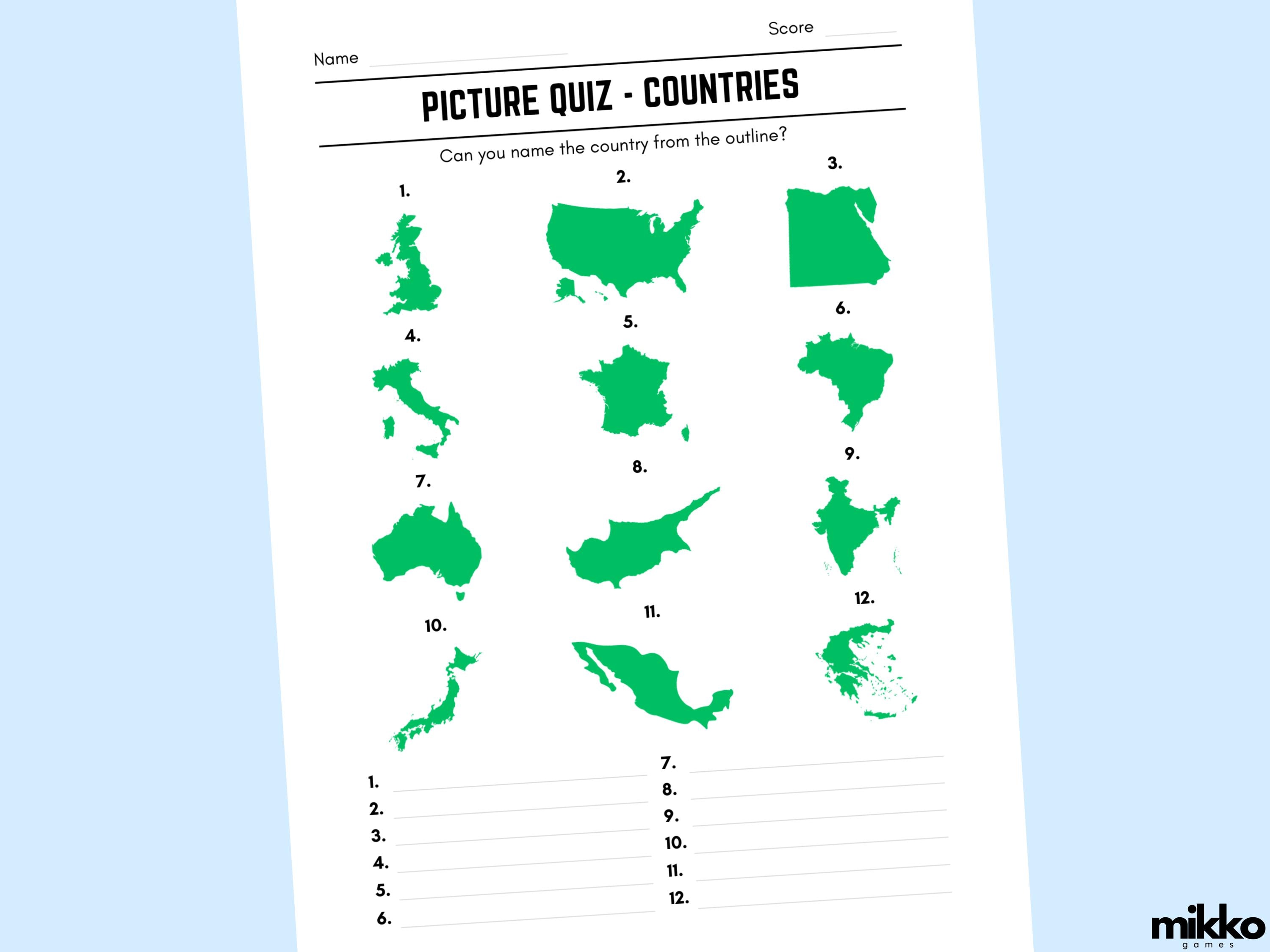 Printable Countries Picture Quiz With Answers Picture Round Quiz Sheets ...