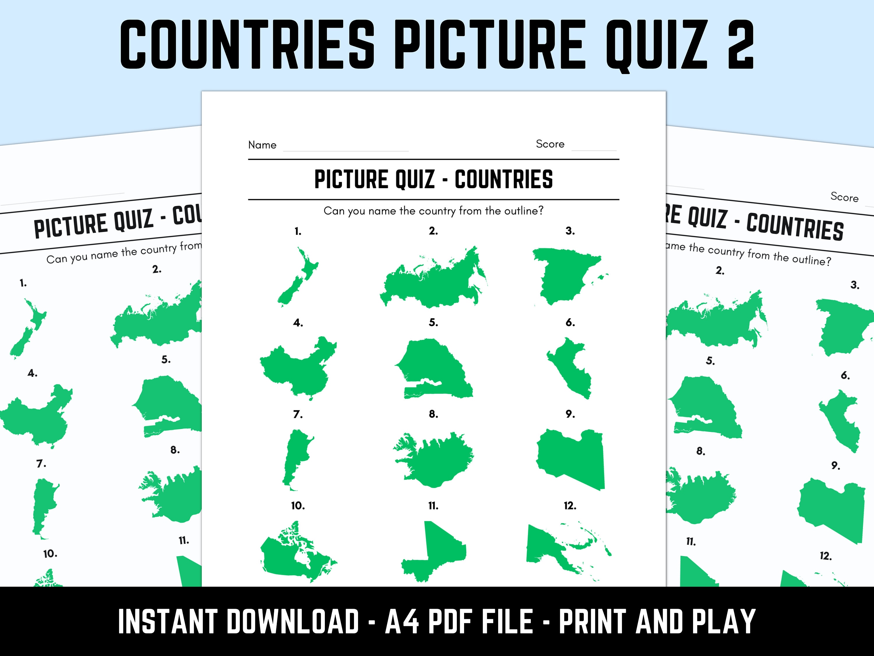 Printable Countries Picture Quiz With Answers Version 2 - Etsy UK