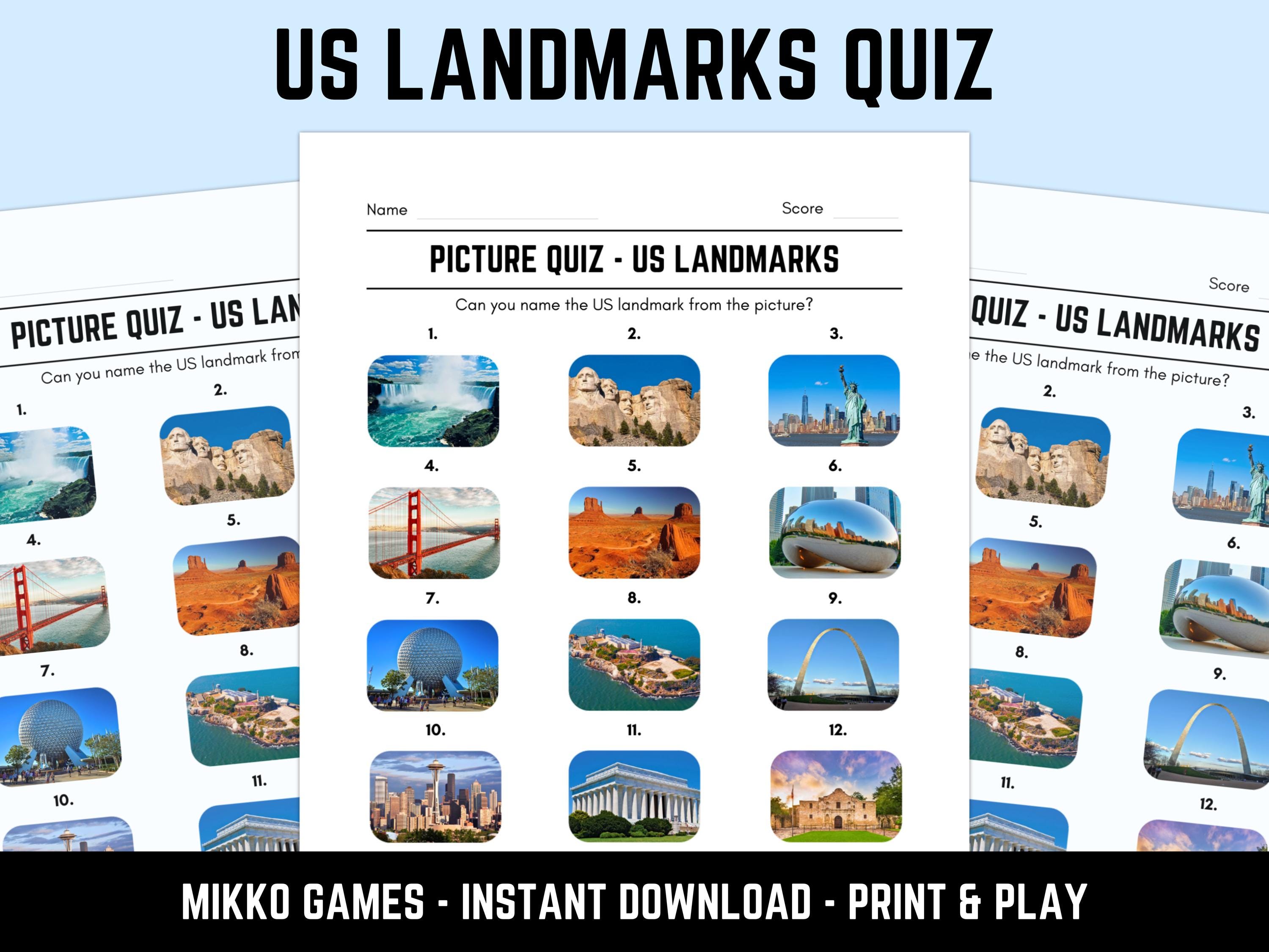 Printable US Landmarks Picture Quiz With Answers: Picture Round Quiz ...