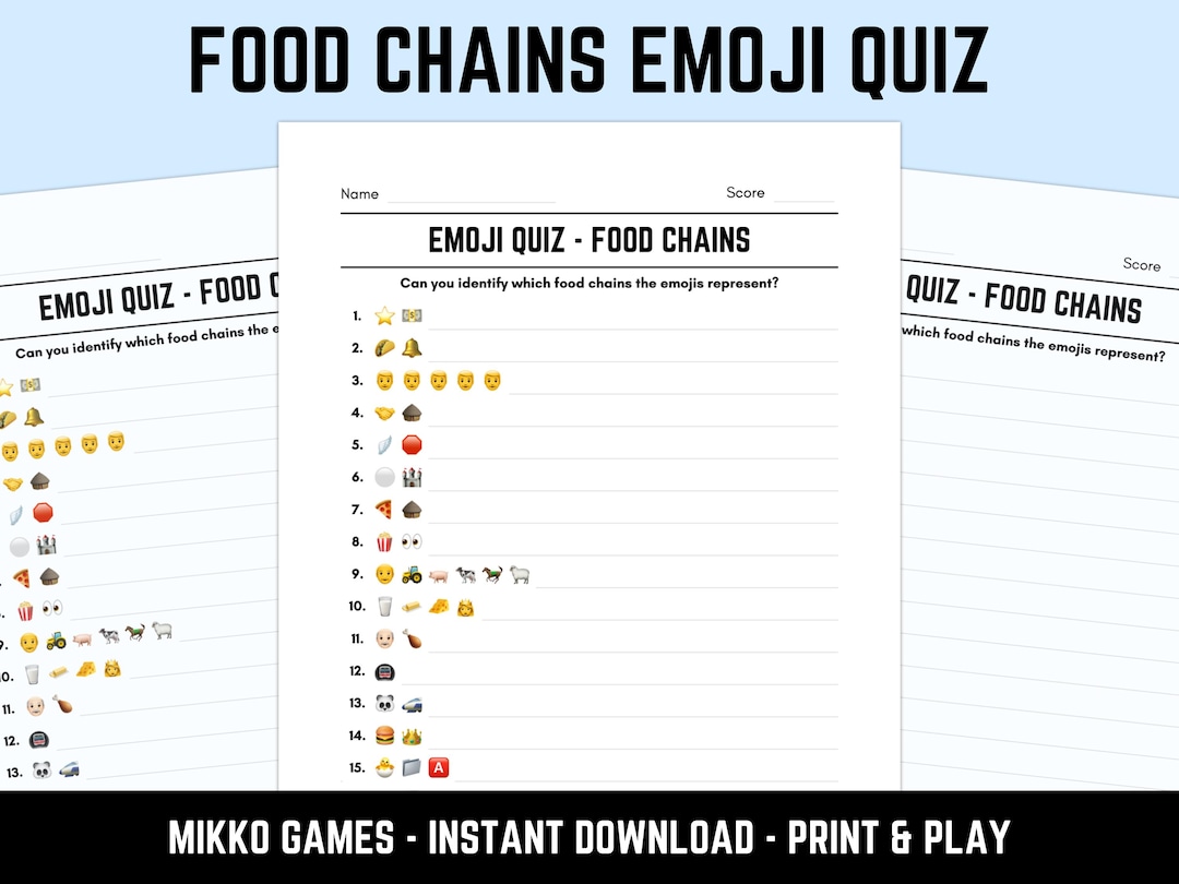 Printable Food Chains Emoji Quiz With Answers: Emoji Pictionary Sheets ...