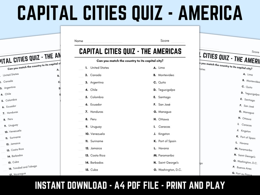 Printable American Capital Cities Match up Quiz With Answers - Etsy UK